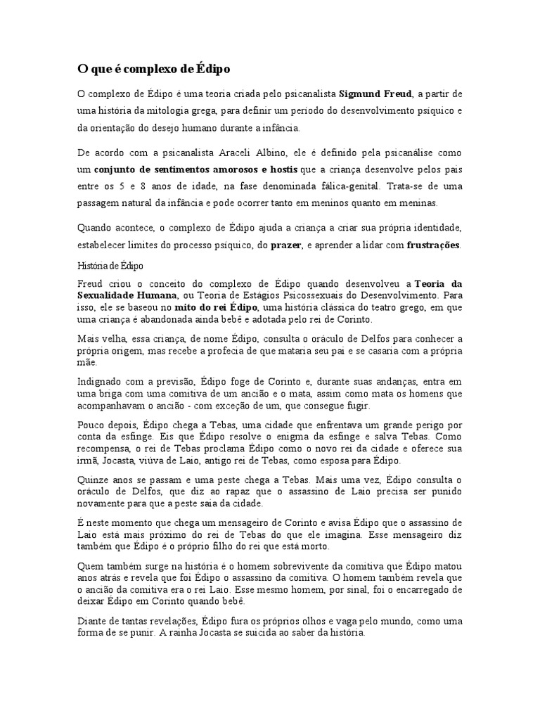 O que é complexo de Édipo | PDF | Complexo de Édipo | Sigmund Freud