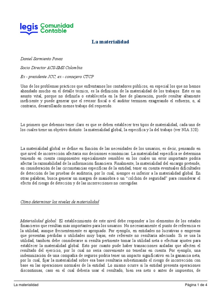 La Materialidad o Importancia Relativa | PDF | Auditoría | Información