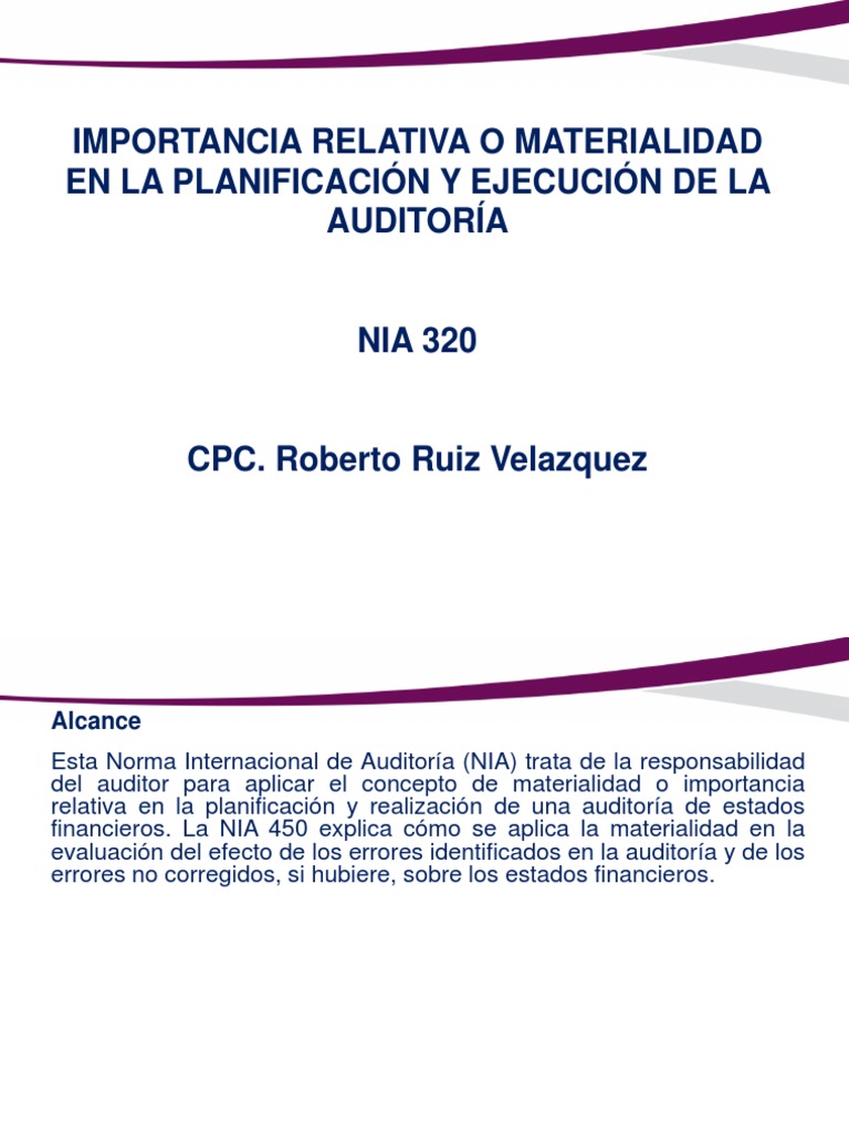 Nia 320 - Importancia Relativa | PDF | Auditoría | Contralor