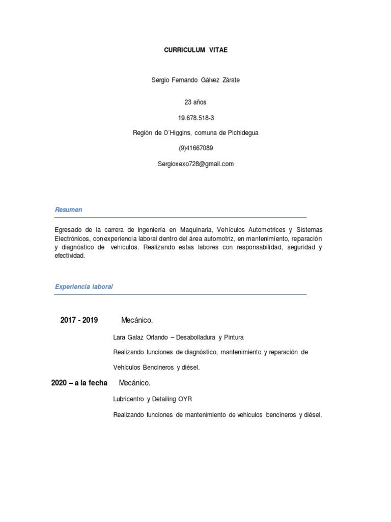 Curriculum Vitae - Sergio Gálvez | PDF