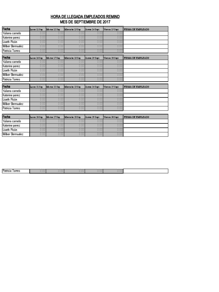 Formato Hora de Llegada Empleados | PDF