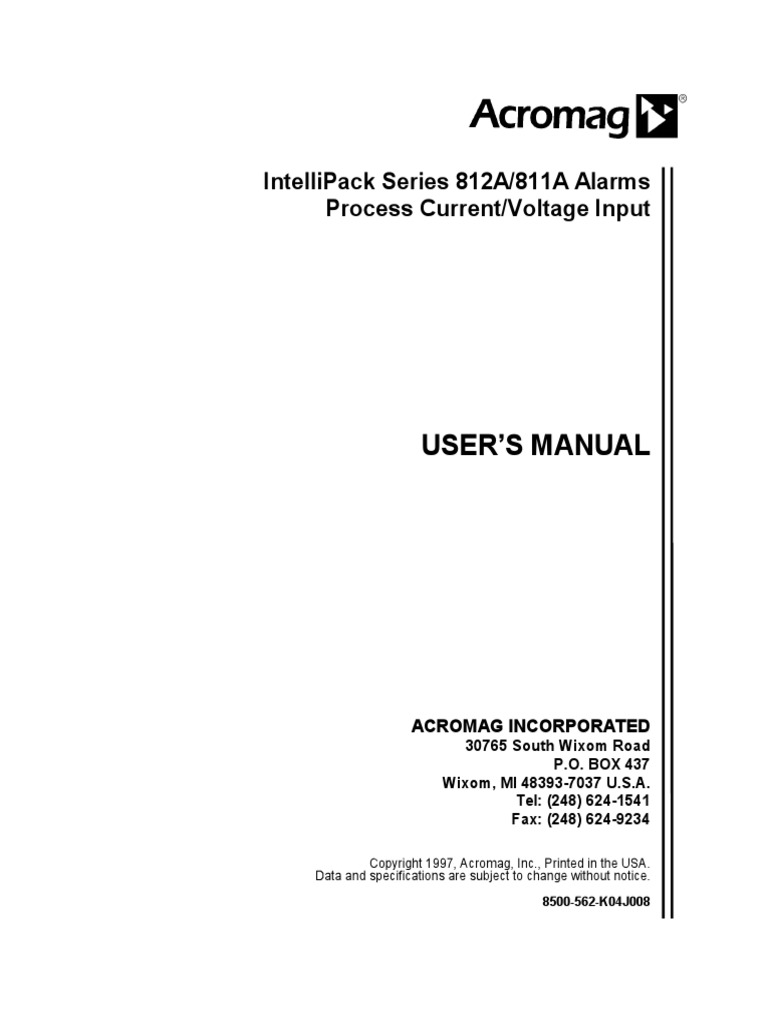 Intellipack Series 812A/811A Alarms Process Current/Voltage Input | PDF ...