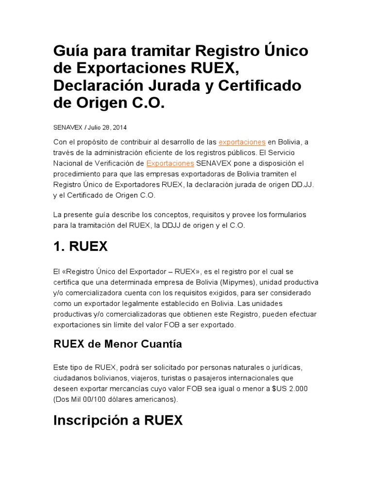 Guía para Tramitar Registro Único de Exportaciones RUEX | PDF ...