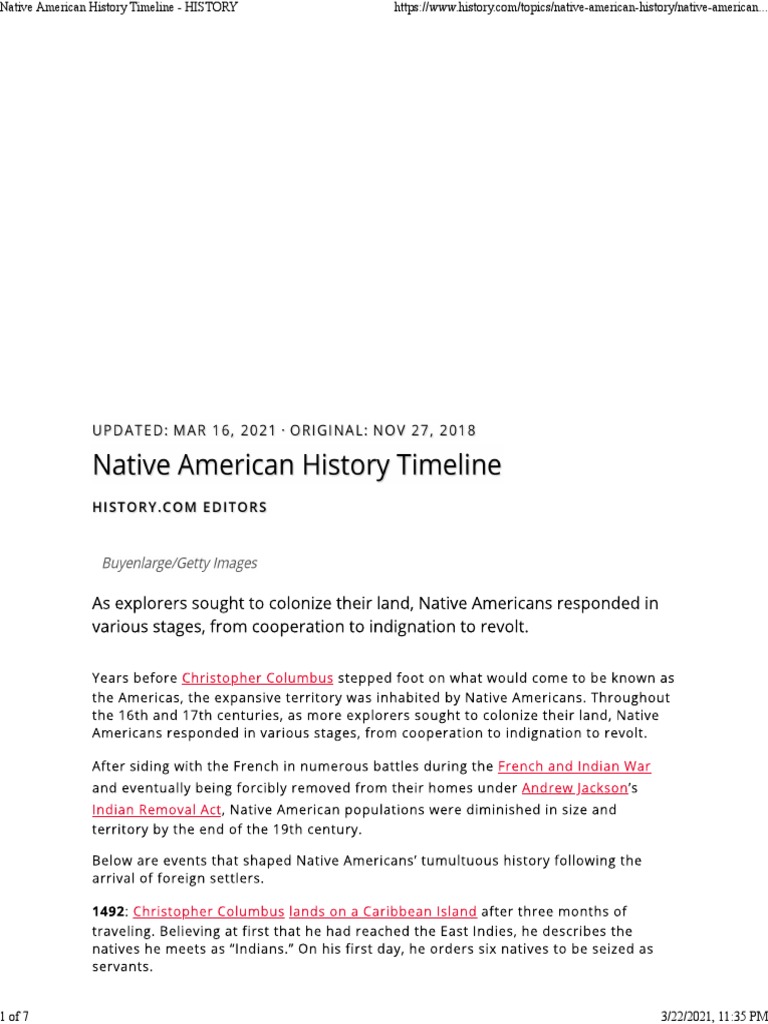 Native Americans Timeline | PDF | Sports & Recreation | Travel