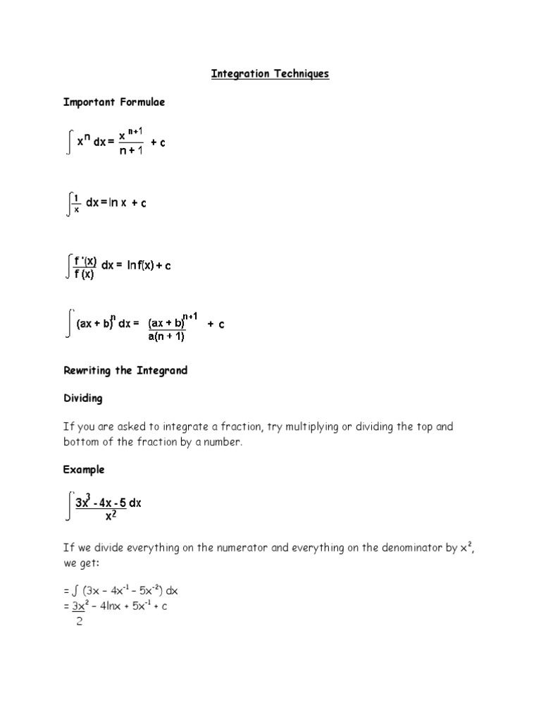Pure Math Unit 1 and 2 Integration Techniques | PDF | Integral | Mathematical Concepts