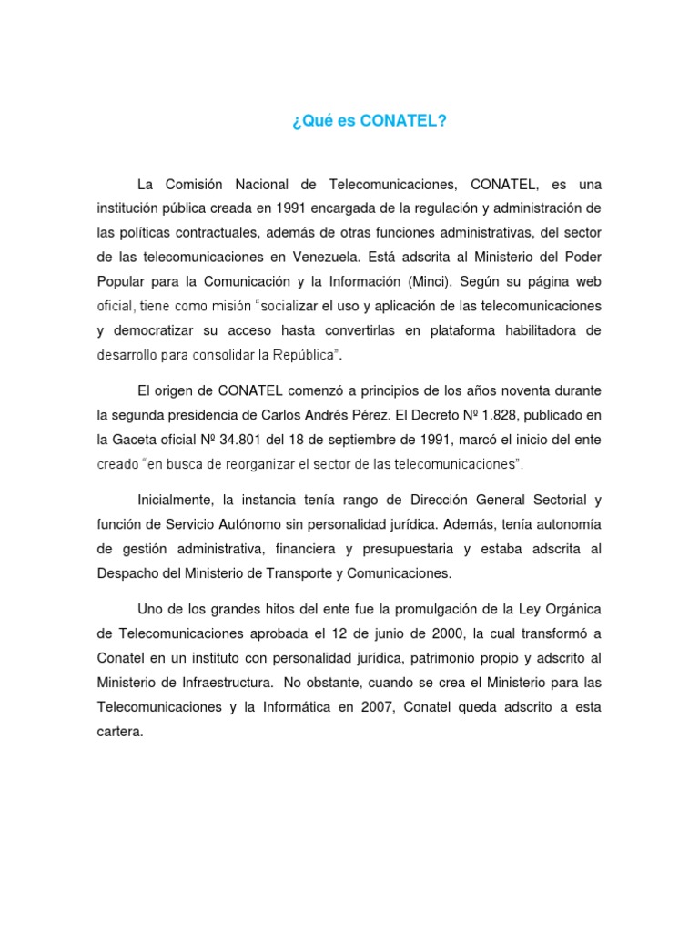 Funciones y significados de CONATEL | PDF | Red de computadoras ...