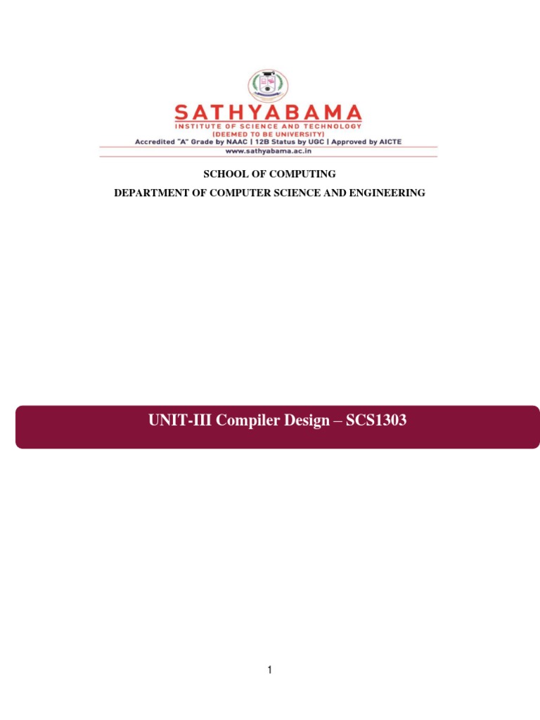 UNIT-III Compiler Design - SCS1303: School of Computing Department of Computer Science and ...