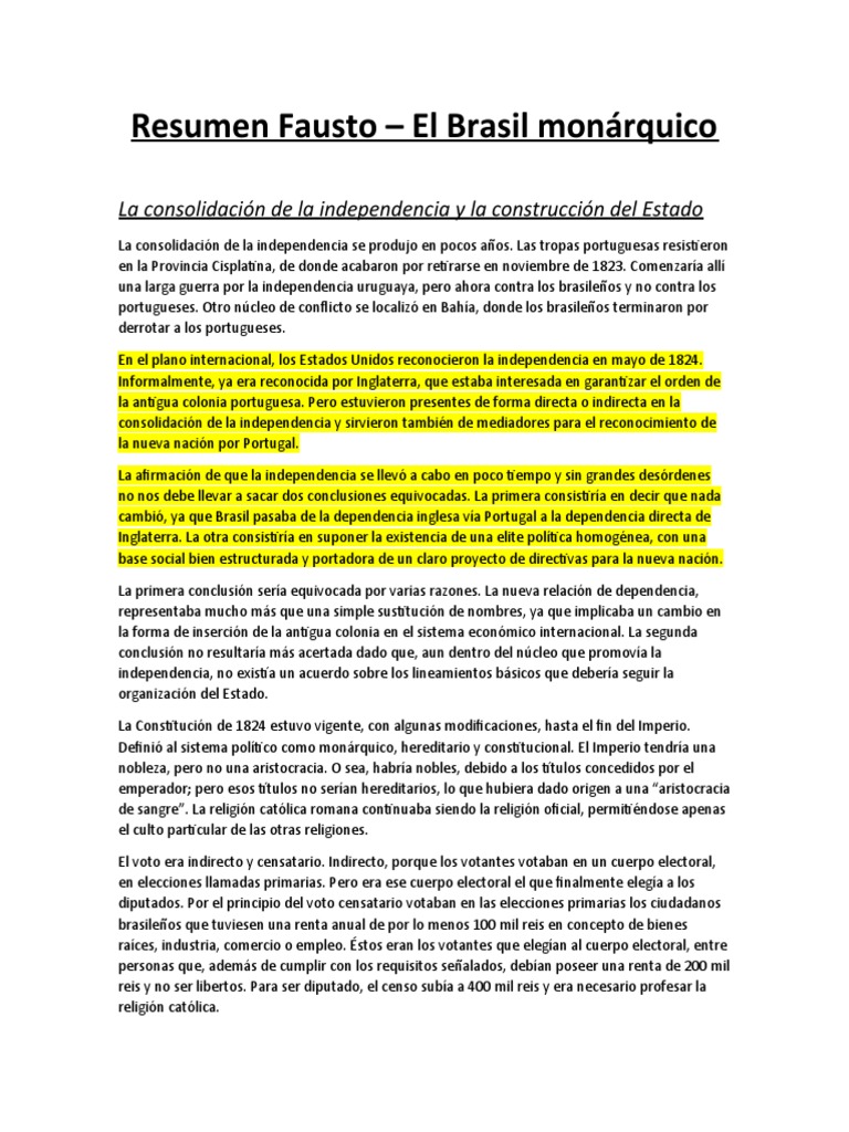 Resumen Fausto - El Brasil Monárquico | PDF | Brasil | Esclavitud
