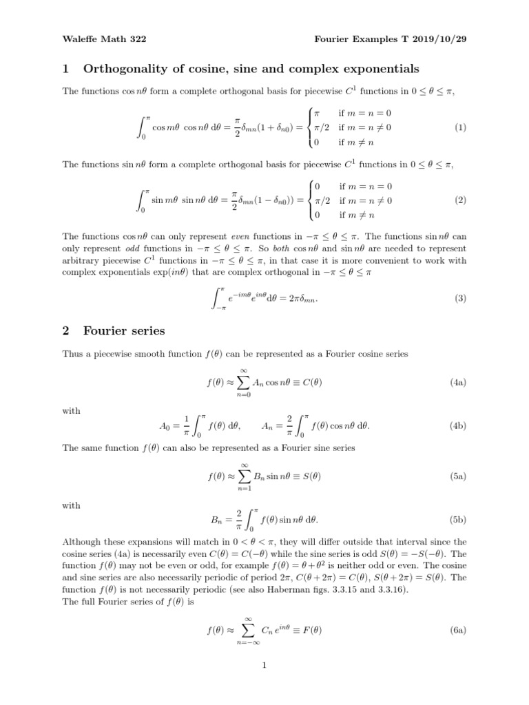 1 Orthogonality of Cosine, Sine and Complex Exponentials | PDF | Sine ...