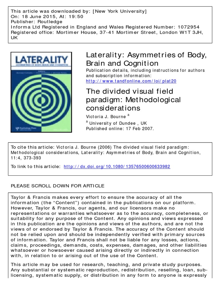 Laterality: Asymmetries of Body, Brain and Cognition | PDF | Visual ...