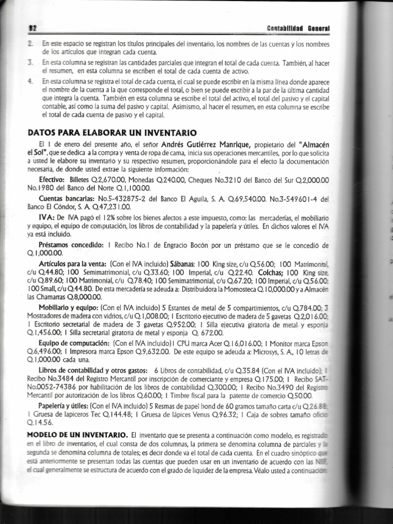 Ejemplo de Inventario Contable a Dos Columnas | PDF | Servicios ...