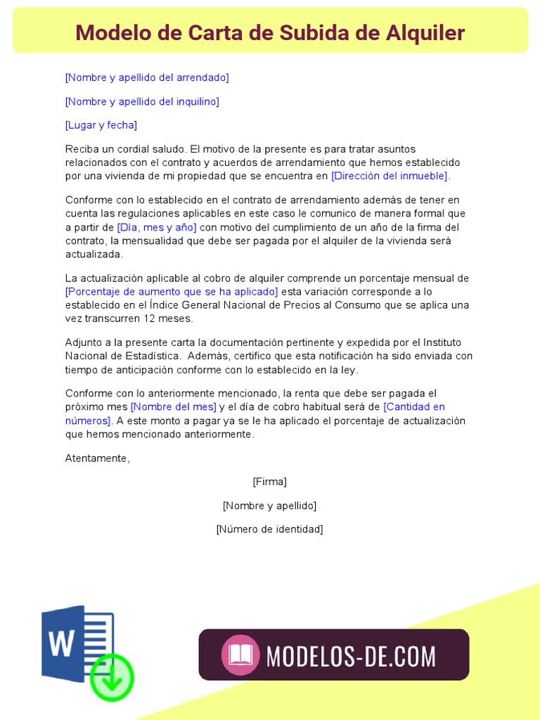 Modelo de Carta de Subida de Alquiler | PDF