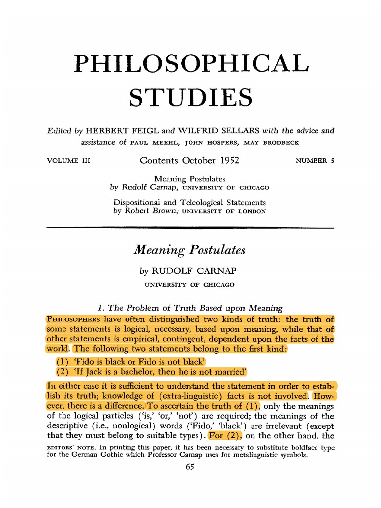 Carnap - Meaning Postulates | PDF | Axiom | Logic