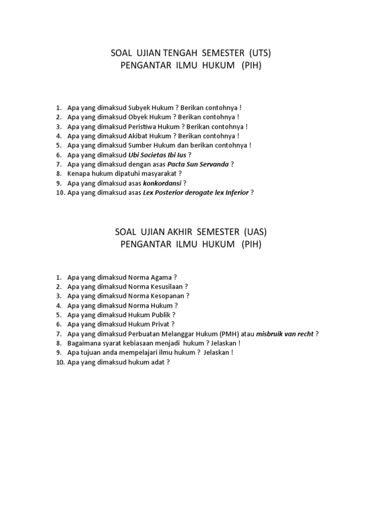 PIH (SOAL UTS Dan UAS) | PDF
