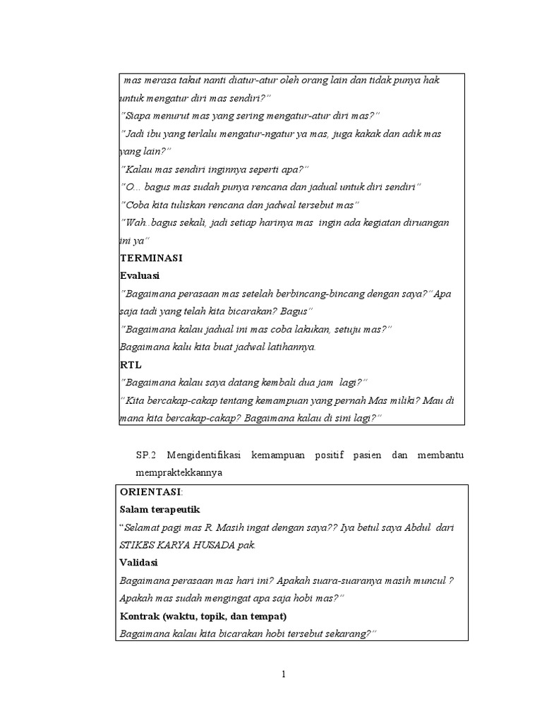 Terminasi Evaluasi: SP.2 Mengidentifikasi Kemampuan Positif Pasien Dan ...