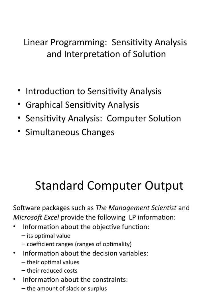 Linear Programming Sensitivity Analysis And Interpretation Of Solution Pdf Mathematical