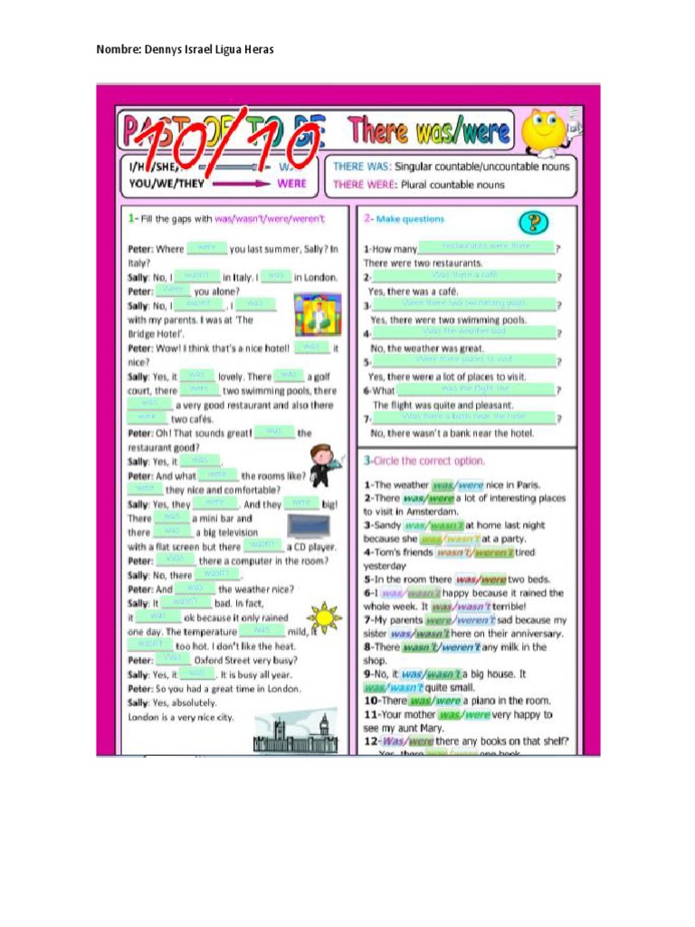 Verb To Be Simple Past Homework | PDF