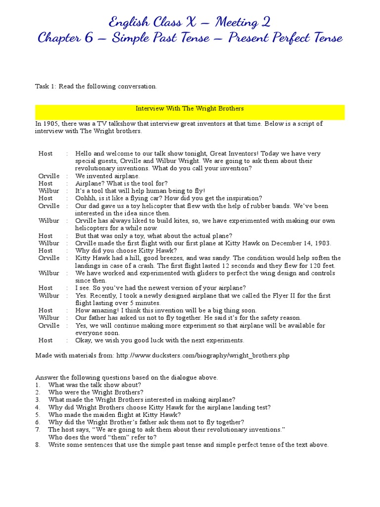Materi Dan Tugas - Bahasa Inggris X Chapter 6 - M2 | PDF | Wright ...