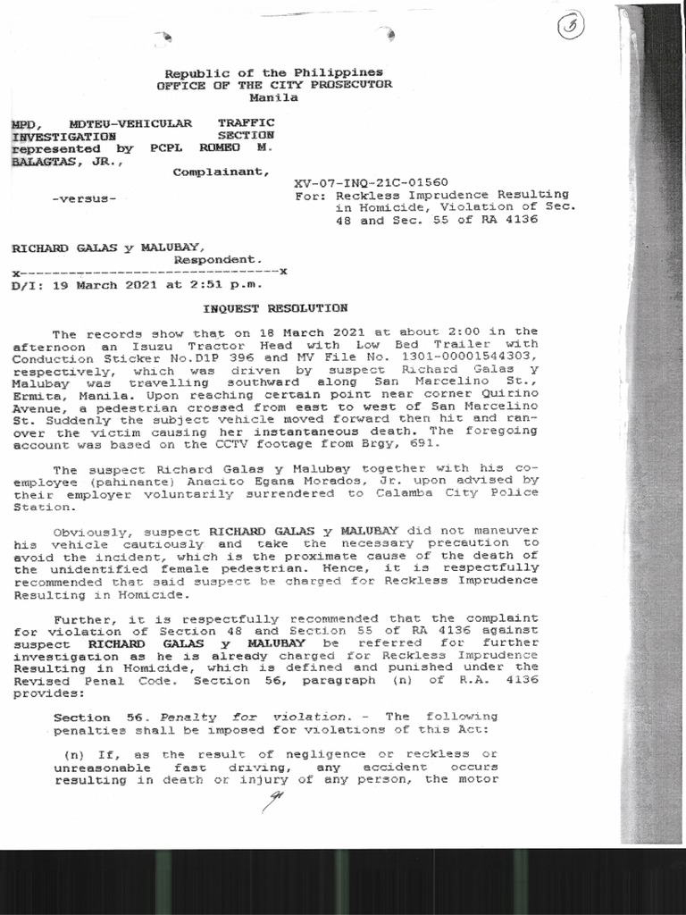 People v. Richard Galas y Malubay INQUEST RESOLUTION 19 March 2021 | PDF