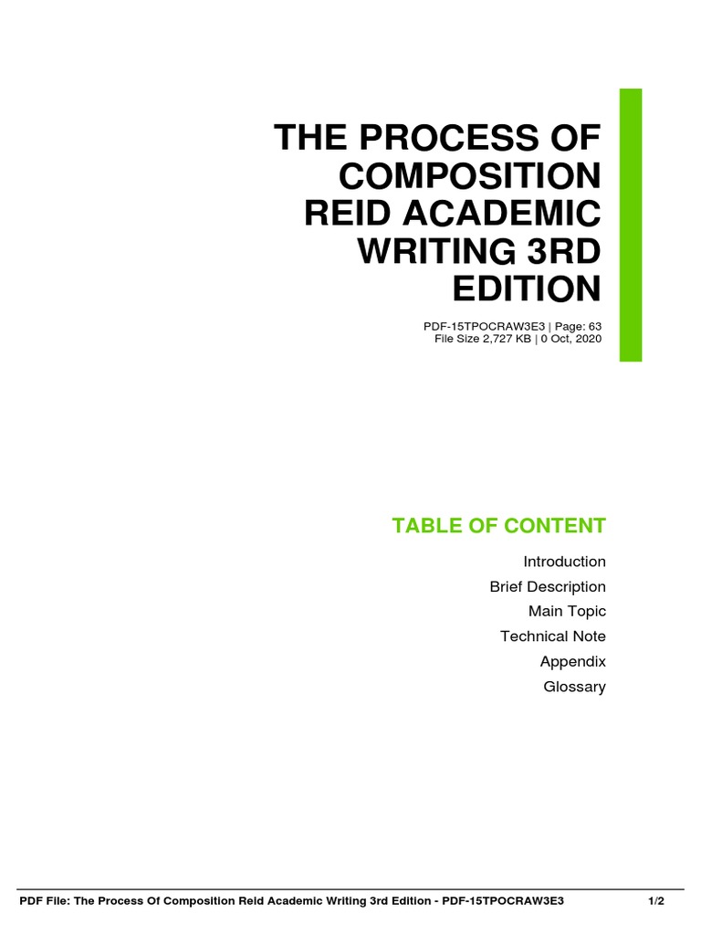 The Process of Composition Reid Academic Writing 3Rd Edition | PDF