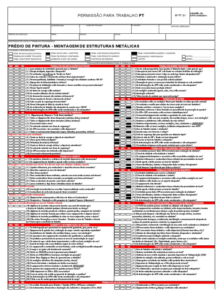 Modelo Permissão de Trabalho PT | Download grátis PDF | Engenharia ...
