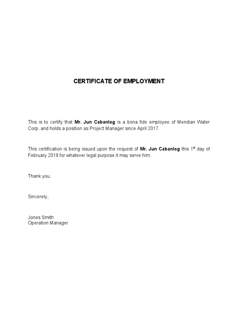 Certificate of Employment - JCP | PDF