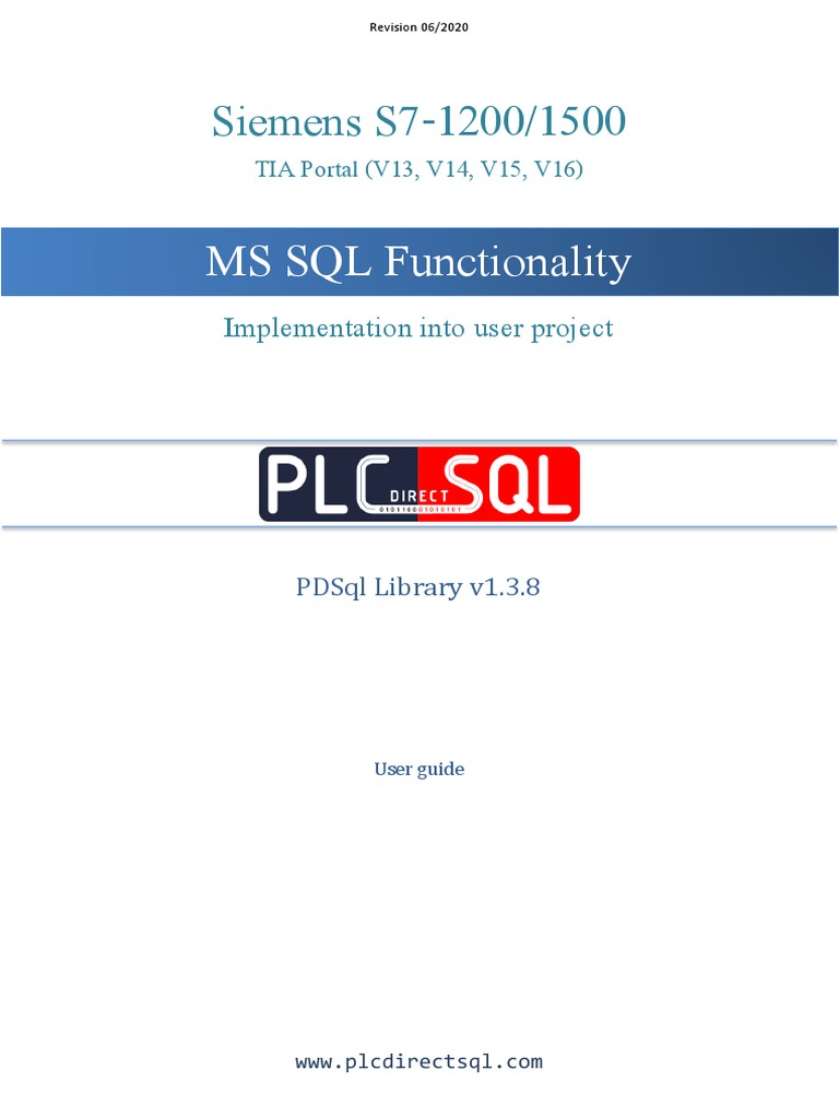 MS SQL Functionality: Siemens S7-1200/1500 | PDF | Microsoft Sql Server | Boolean Data Type