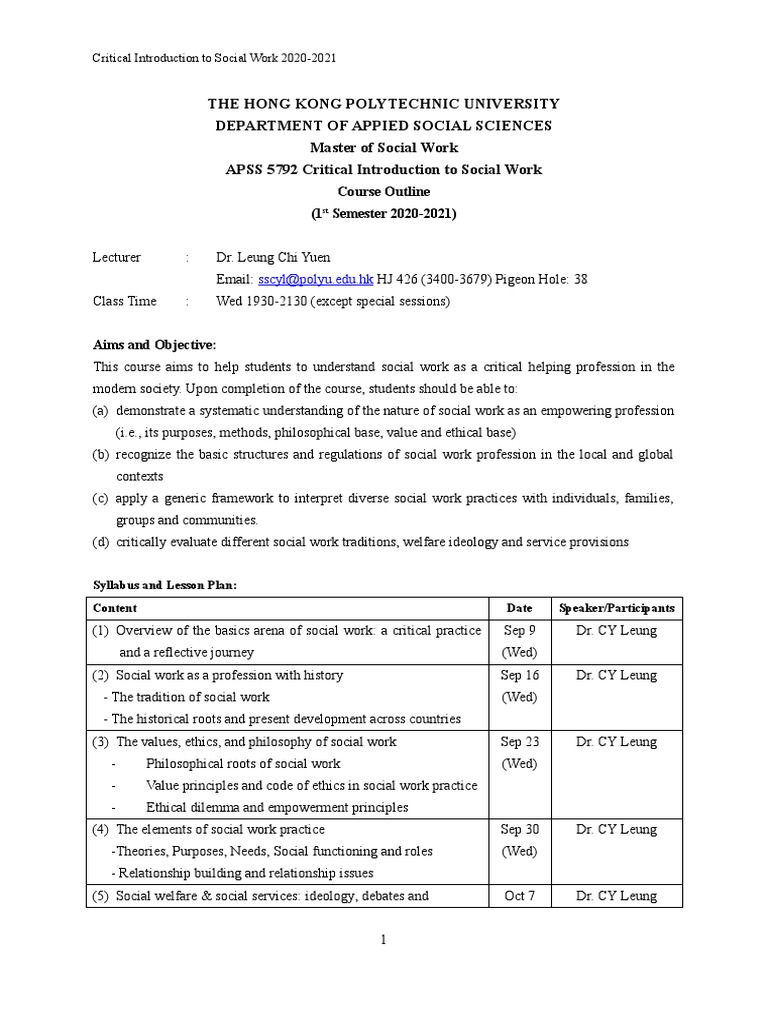 Critical Int SWK Outline 2020-2021 | PDF | Turnitin | Profession