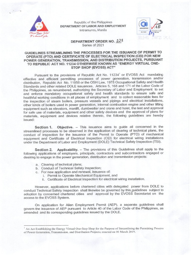 DOLE Permit To Operate | PDF