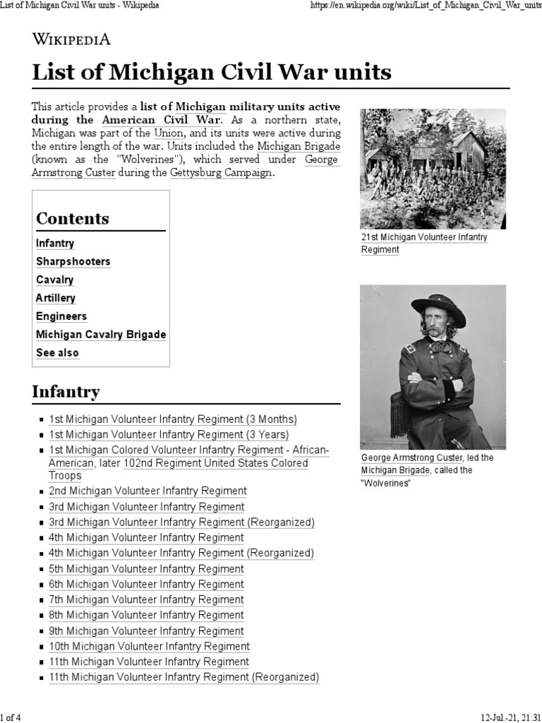 List of Michigan Civil War Units | PDF | Regiment | Conflicts