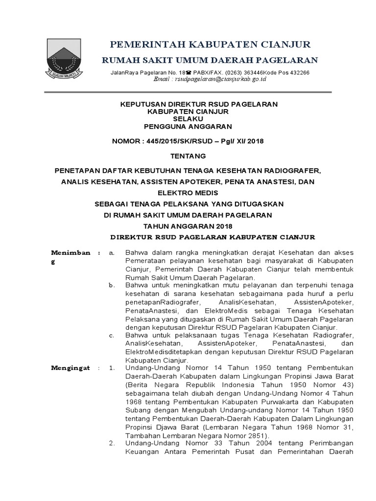 Petikan SK Rsud PGL Rekruitmen Dr. Awie | PDF