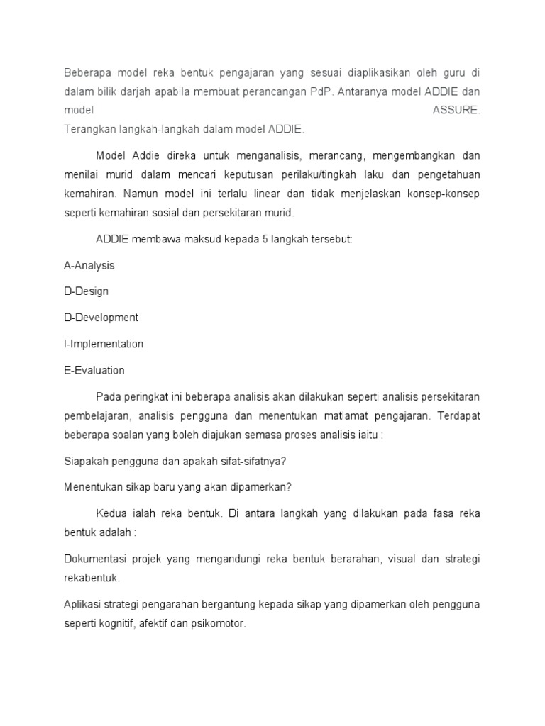 Langkah-langkah Model ADDIE dalam PdP | PDF