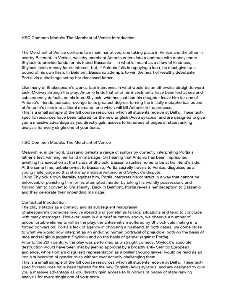Common Module - The Merchant of Venice Introduction Starters | PDF ...