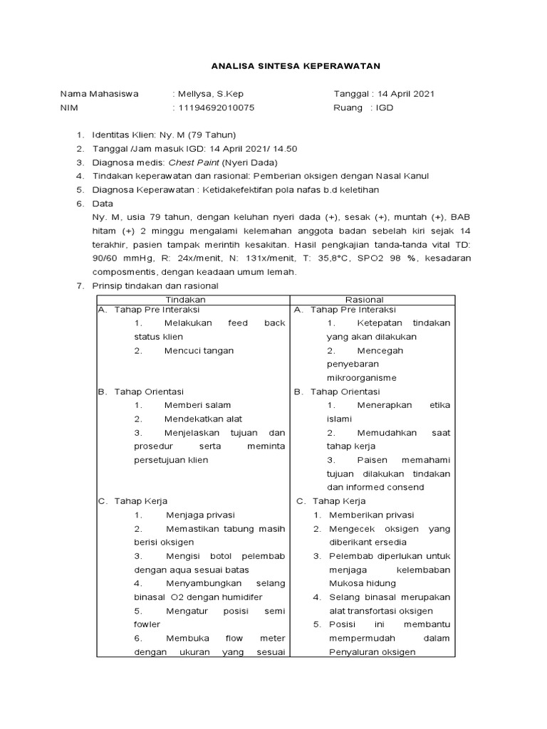 DOPS - PEMBERIAN OKSIGEN Ny. M - IGD ANSAL - MELLYSA | PDF