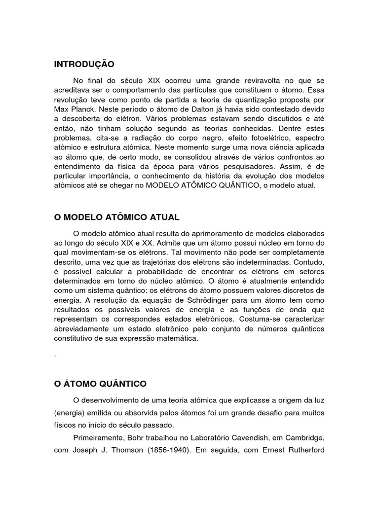 Modelo Atomico Quântico PDF | PDF | Elétron | Mecânica Quântica