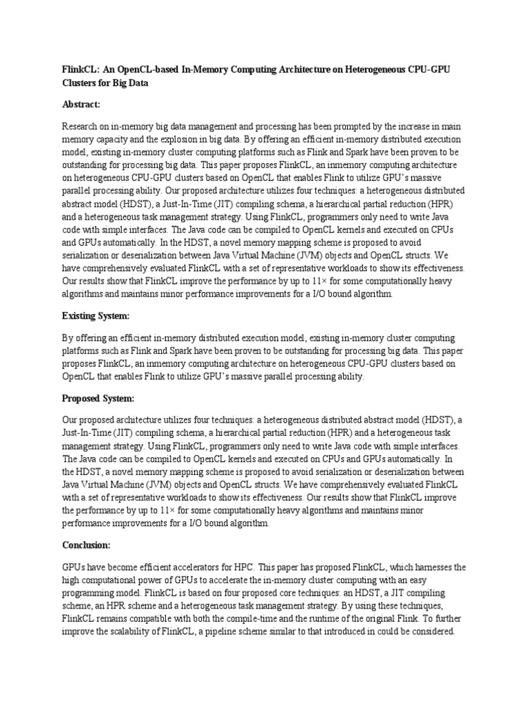 Flinkcl: An Opencl-Based In-Memory Computing Architecture On Heterogeneous Cpu-Gpu Clusters For ...
