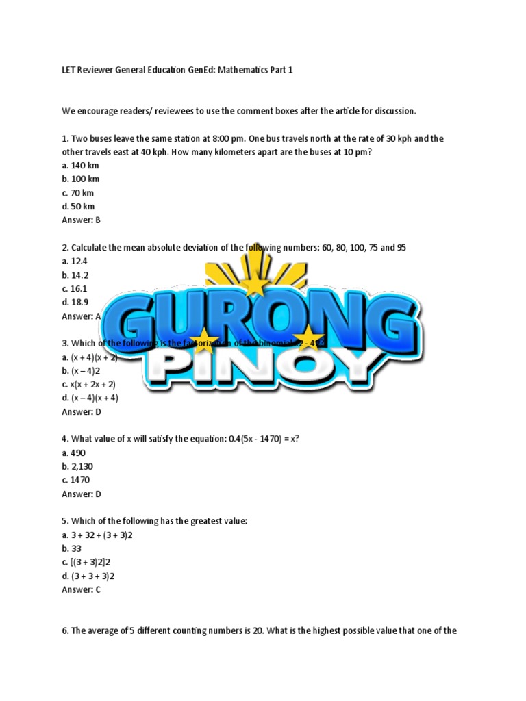 Done LET Reviewer General Education GenEd.-math | PDF | Triangle | Geometry