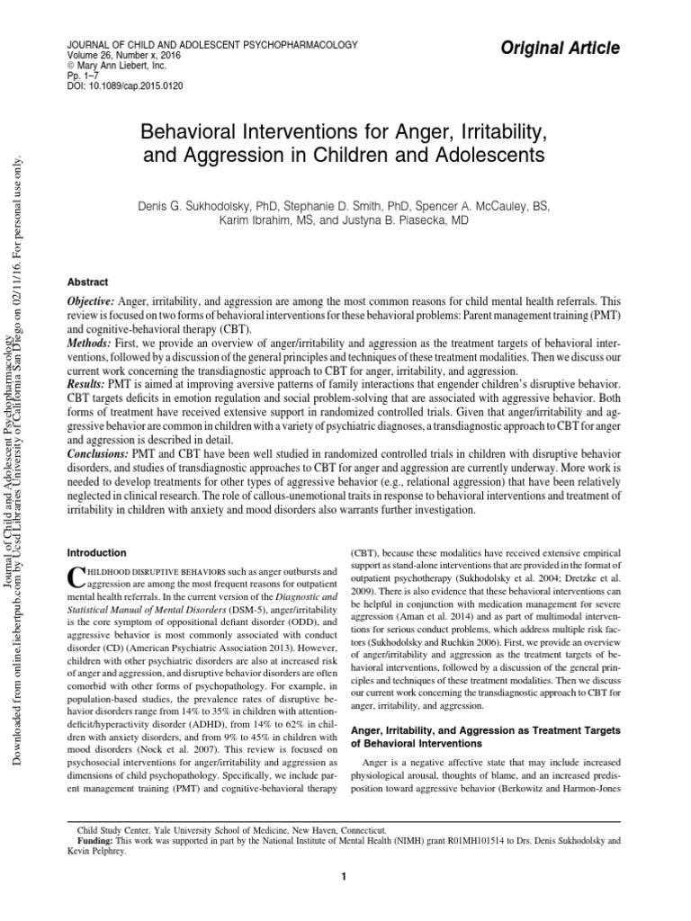 11 Behavioral Interventions For Anger, Irritability, and Aggression in ...