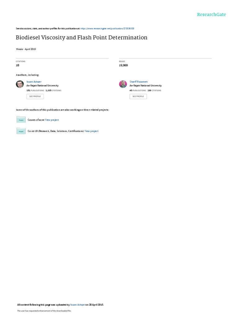 Biodiesel Viscosityand Flash Point Determination | PDF | Shear Stress ...
