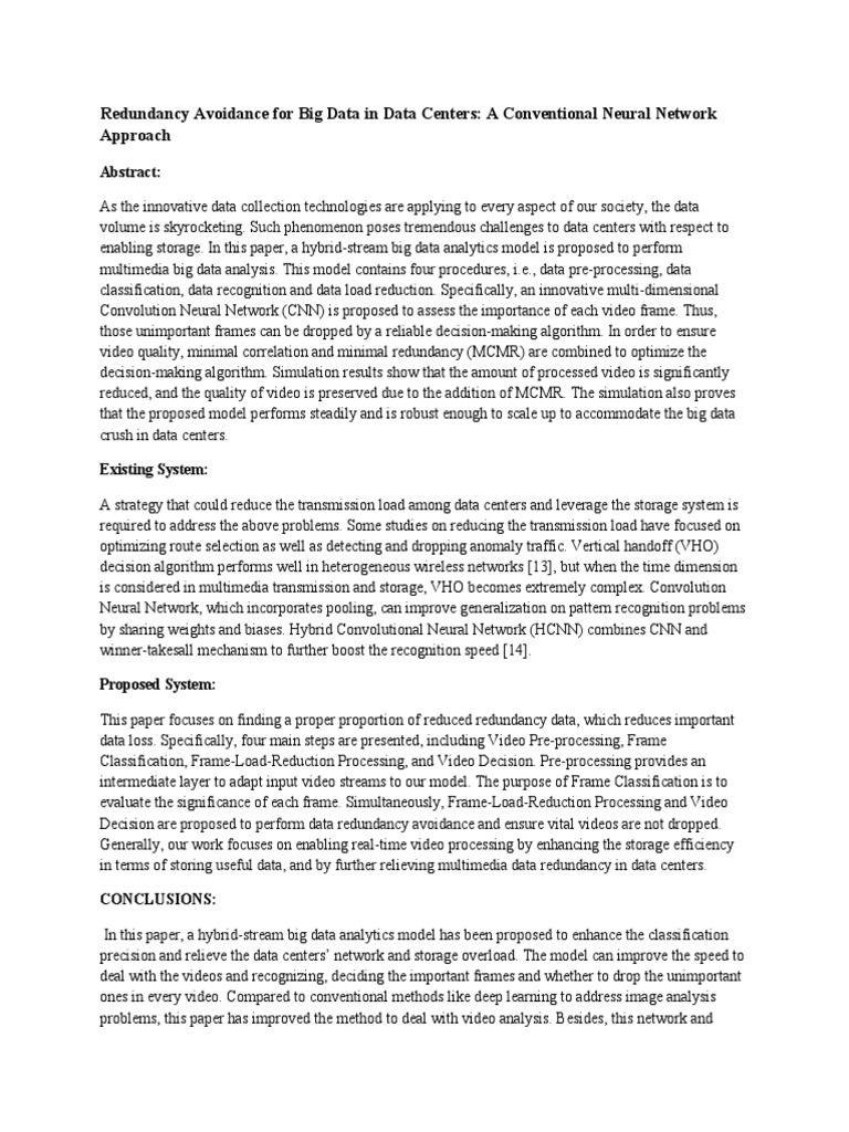 17 Redundancy Avoidance For Big Data in Data Centers | PDF | Video ...