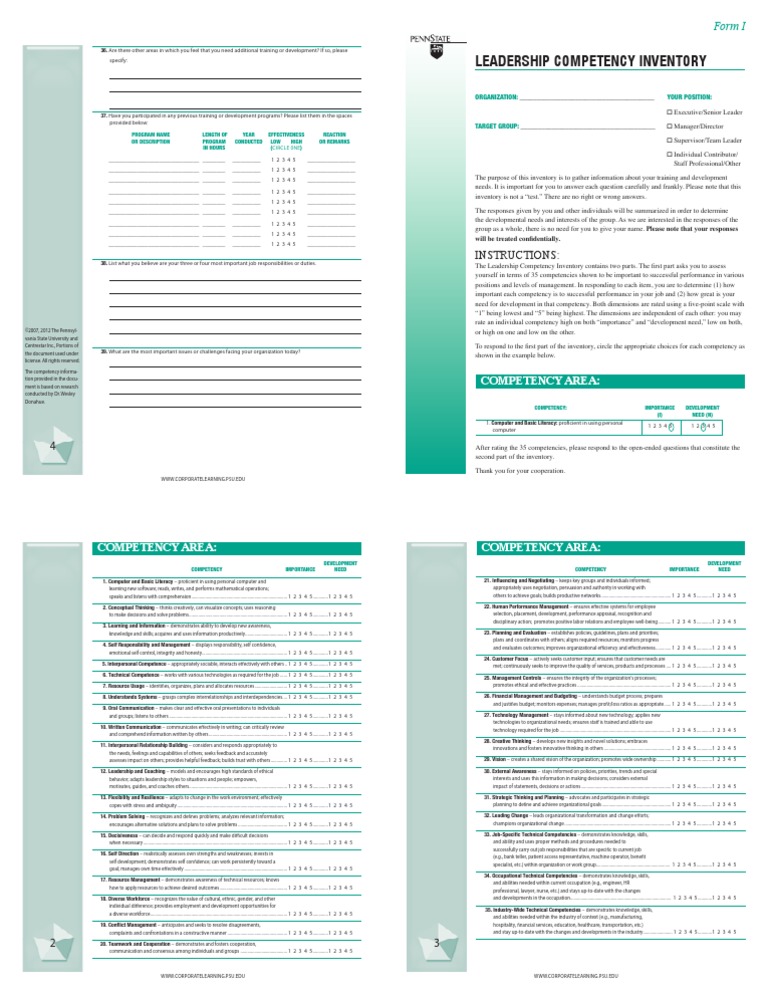 Leadership Competency Inventory: Instructions | PDF | Competence (Human ...