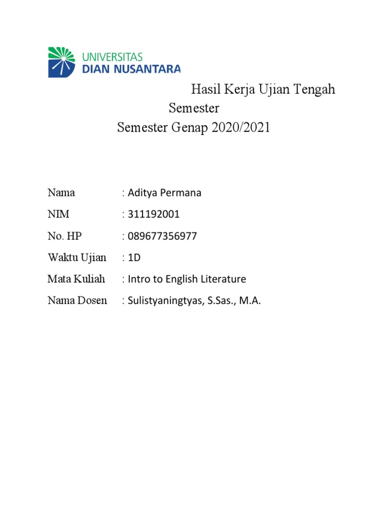 (Merge) TEMPLATE LEMBAR KERJA UTS 2020-2021 Genap - 20210524 - 200242 | PDF | English Literature ...
