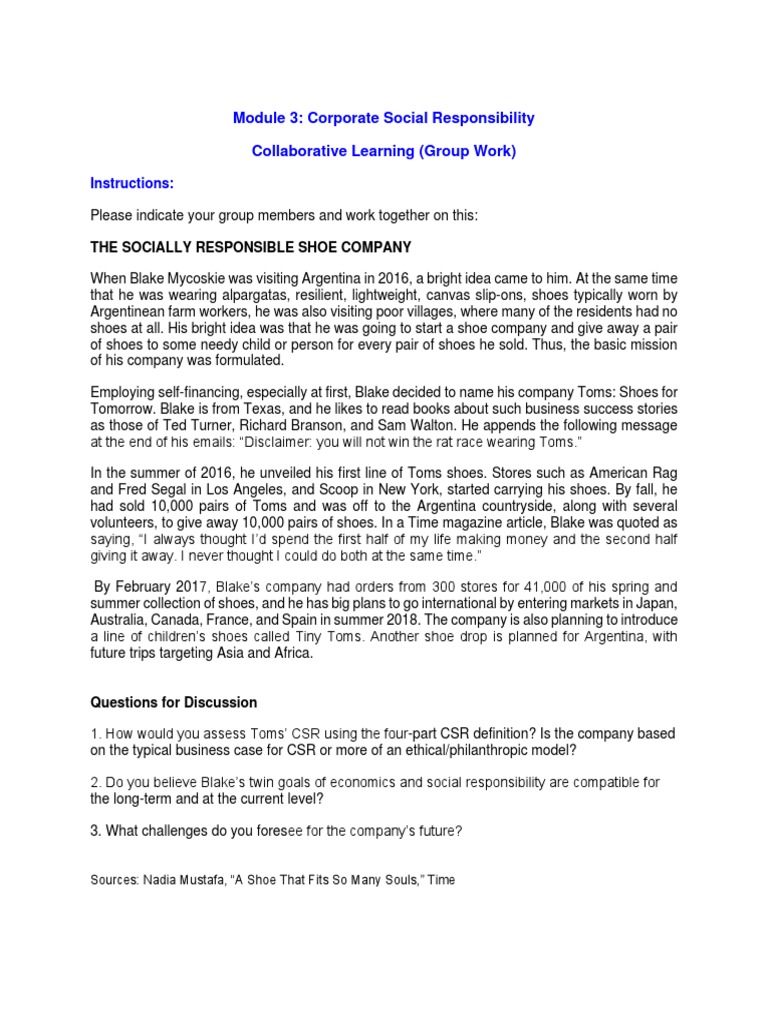 Collaborative Learning (Group Work) - Module 3 - Corporate Social ...
