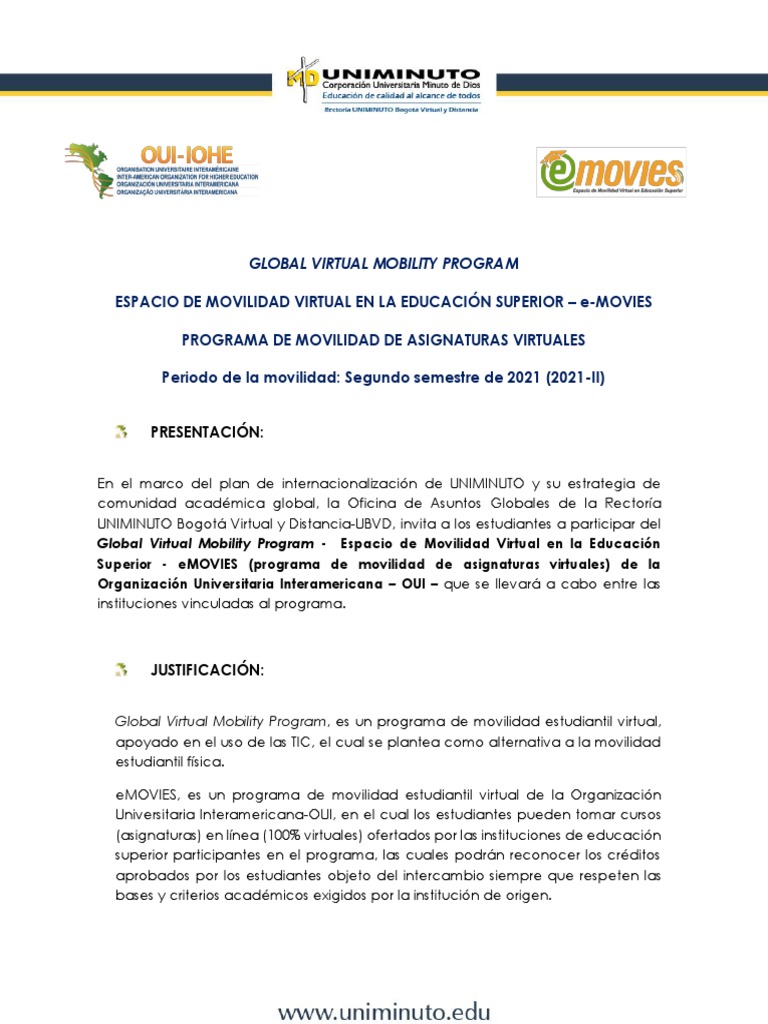 Convocatoria e-MOVIES-UBVD-2021-II | PDF | Universidad | Academia