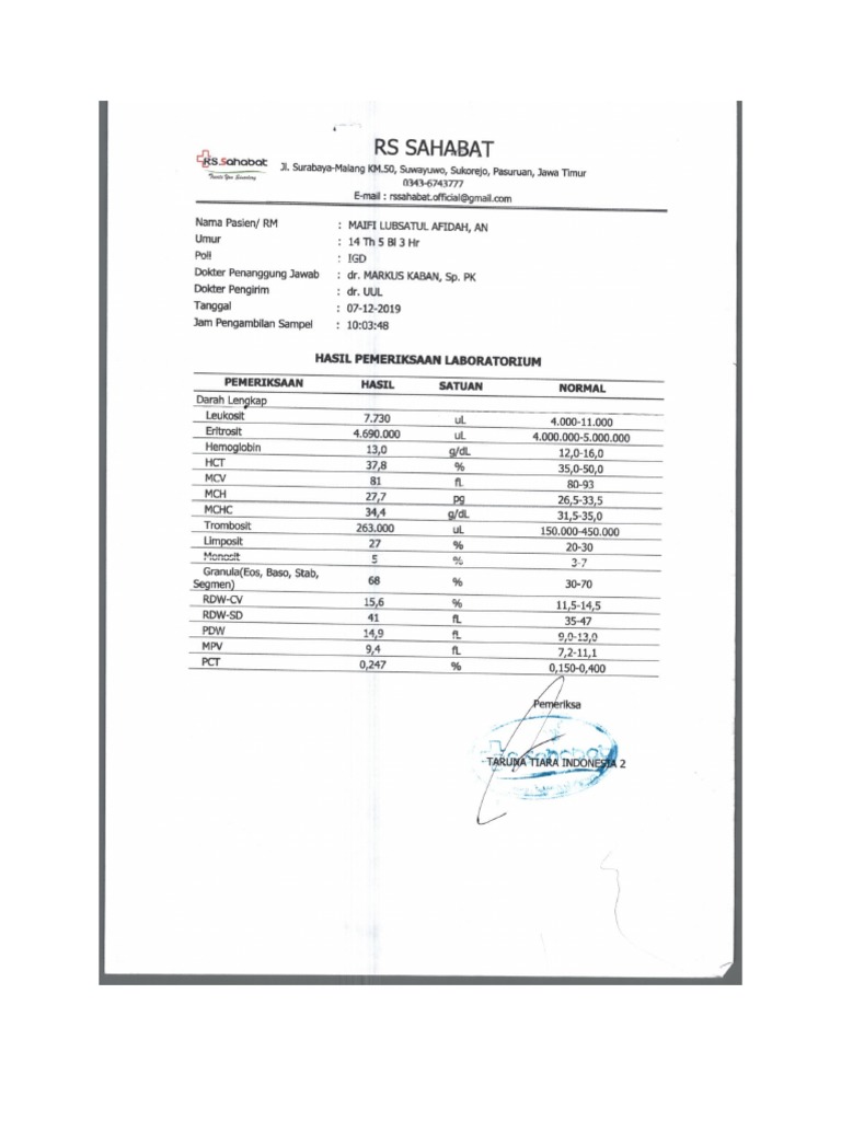 Hasil Lab Dan Radiologi | PDF