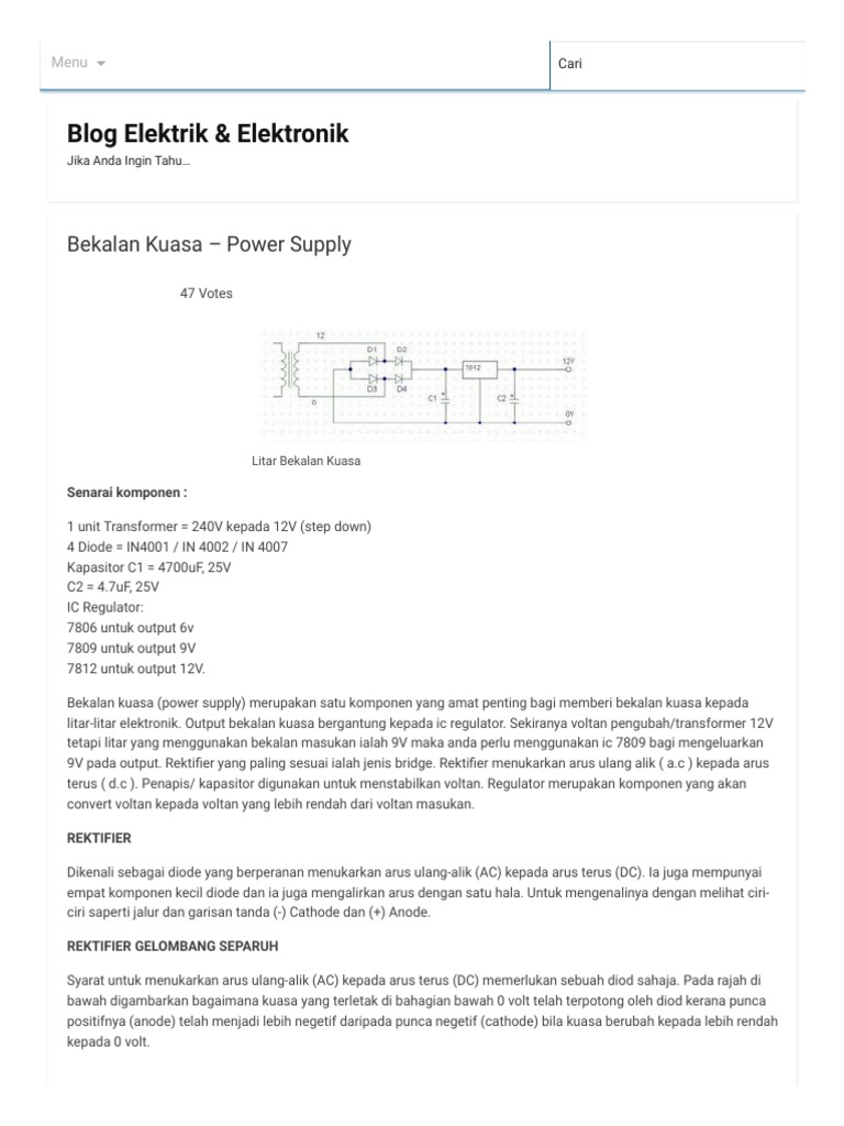 Bekalan Kuasa - Power Supply - Blog Elektrik & Elektronik | PDF