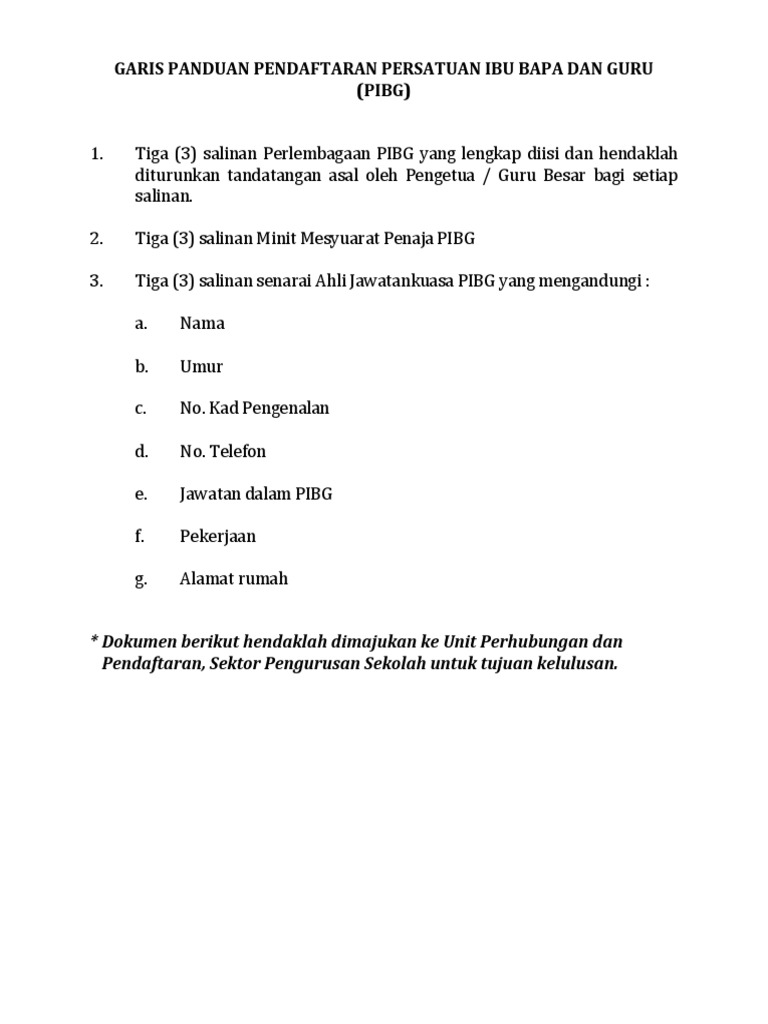 Garis Panduan Pendaftaran Persatuan Ibu Bapa Dan Guru (Pibg) | PDF