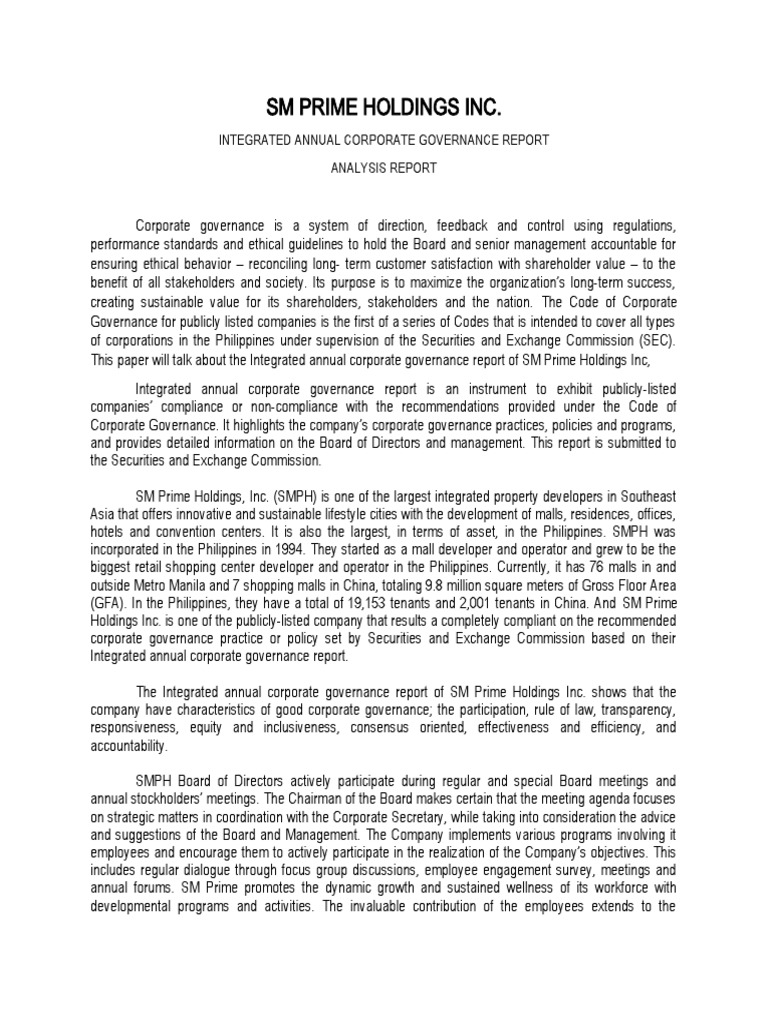 SM Prime Holdings Inc.: Integrated Annual Corporate Governance Report ...