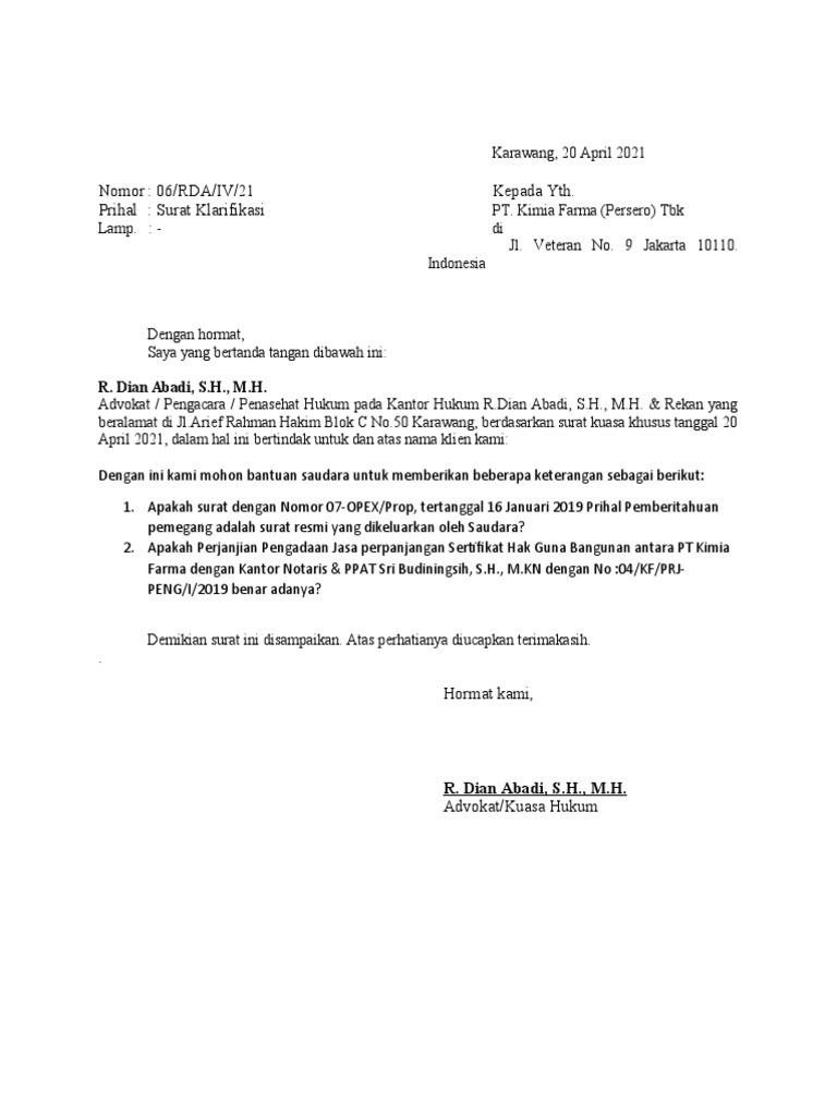 Surat Klarifikasi | PDF