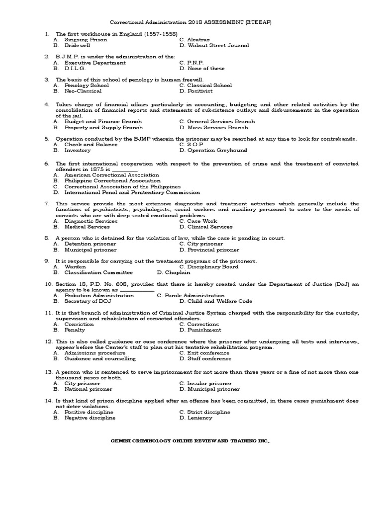 Correctional Administration 2018 ASSESSMENT ETEEAP | PDF | Prison | Probation
